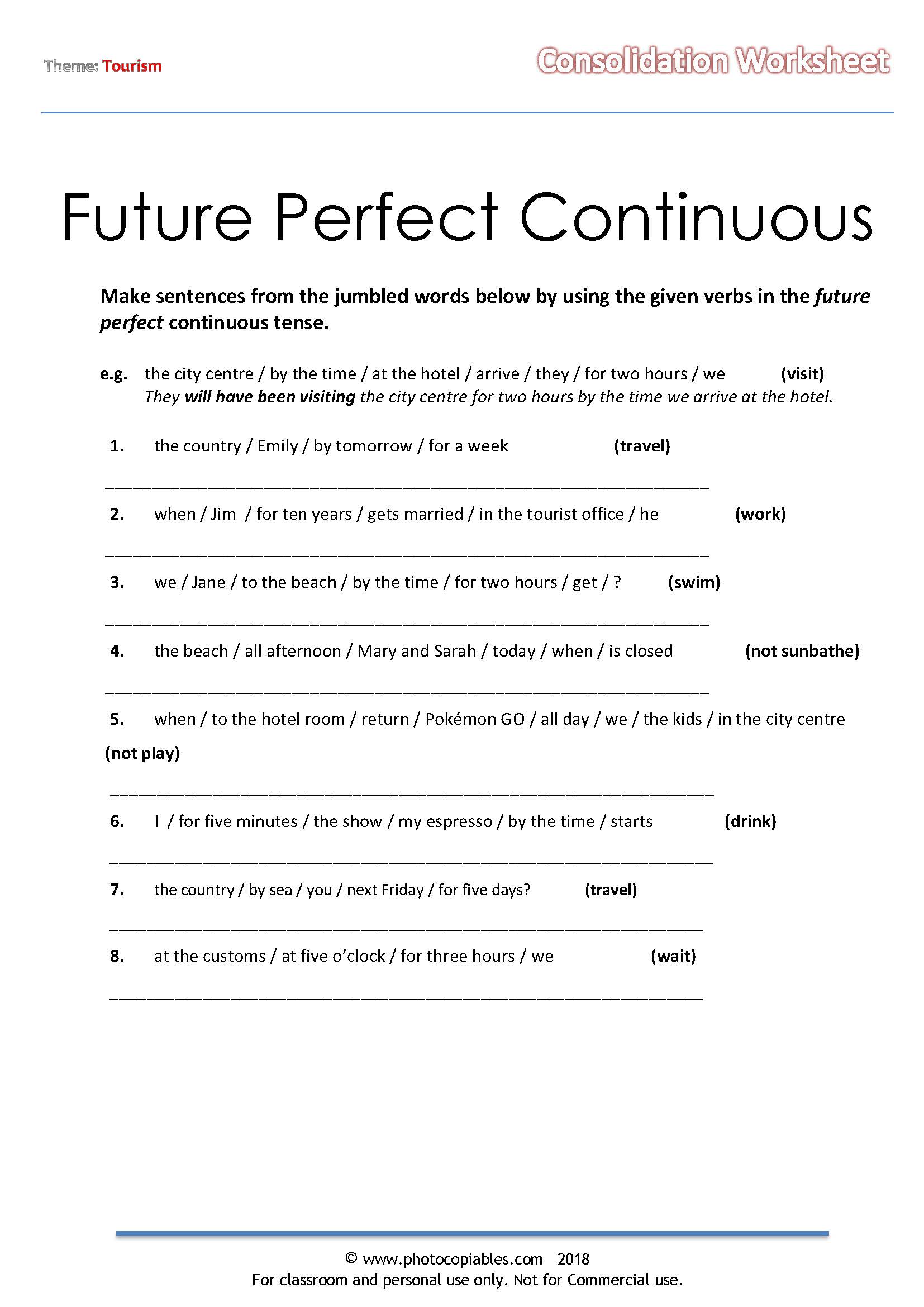 Future Perfect Continuous Worksheet Photocopiables
